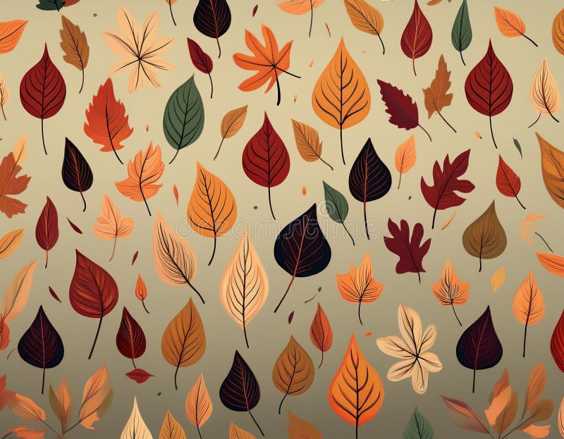 Minimalist Falling Leaves Pattern Autumn Hues on Neutral Background ...