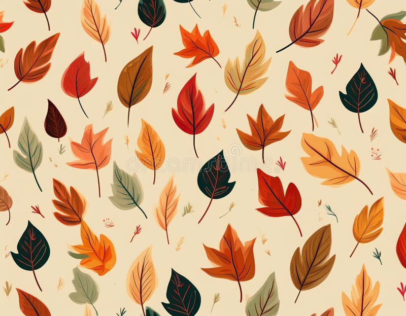 Minimalist Falling Leaves Pattern Autumn Hues on Neutral Background ...