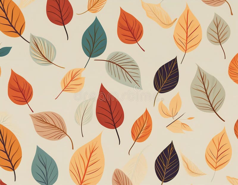 Minimalist Falling Leaves Pattern Autumn Hues on Neutral Background ...
