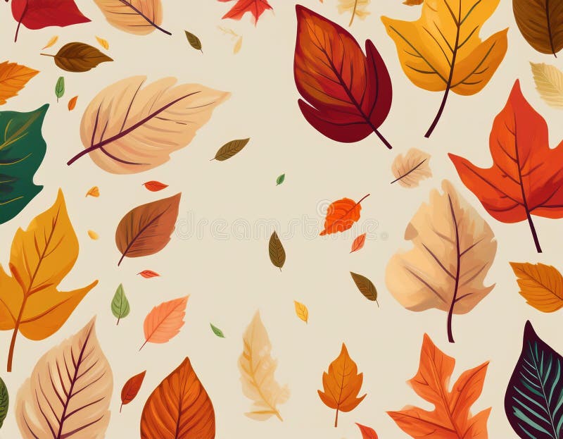 Minimalist Falling Leaves Pattern Autumn Hues on Neutral Background ...