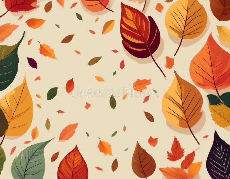 Minimalist Falling Leaves Pattern Autumn Hues on Neutral Background ...