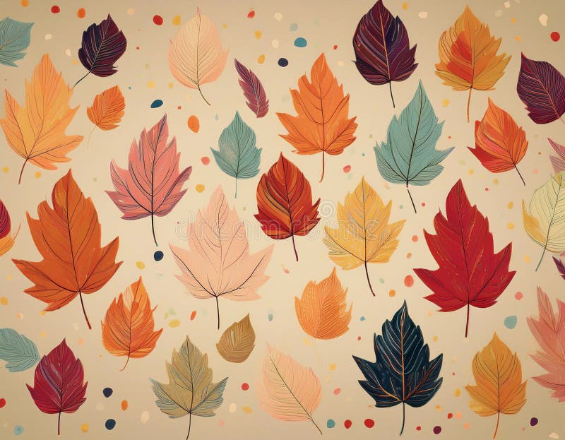 Minimalist Falling Leaves Pattern Autumn Hues on Neutral Background ...