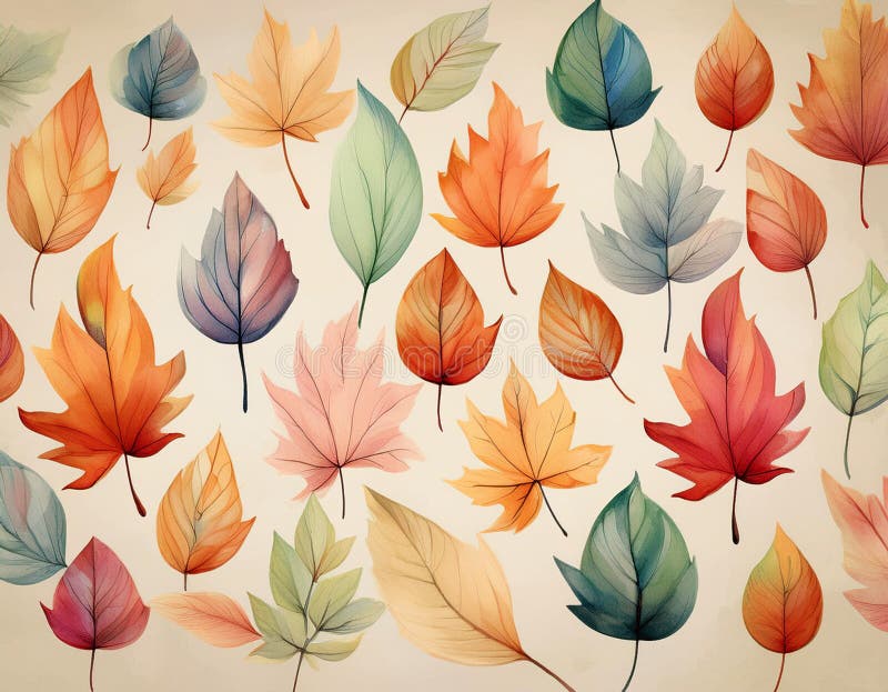 Minimalist Falling Leaves Pattern Autumn Hues on Neutral Background ...