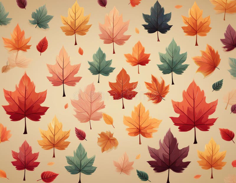 Minimalist Falling Leaves Pattern Autumn Hues on Neutral Background ...