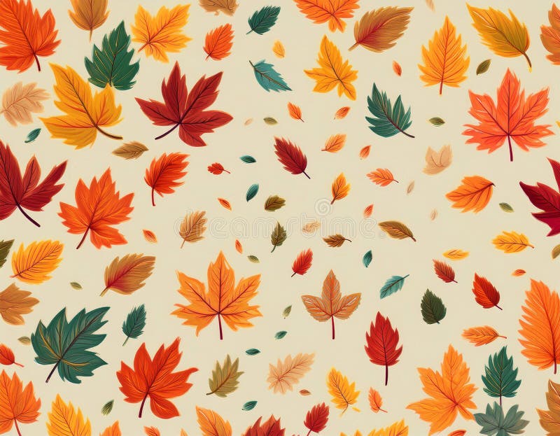 Minimalist Falling Leaves Pattern Autumn Hues on Neutral Background ...