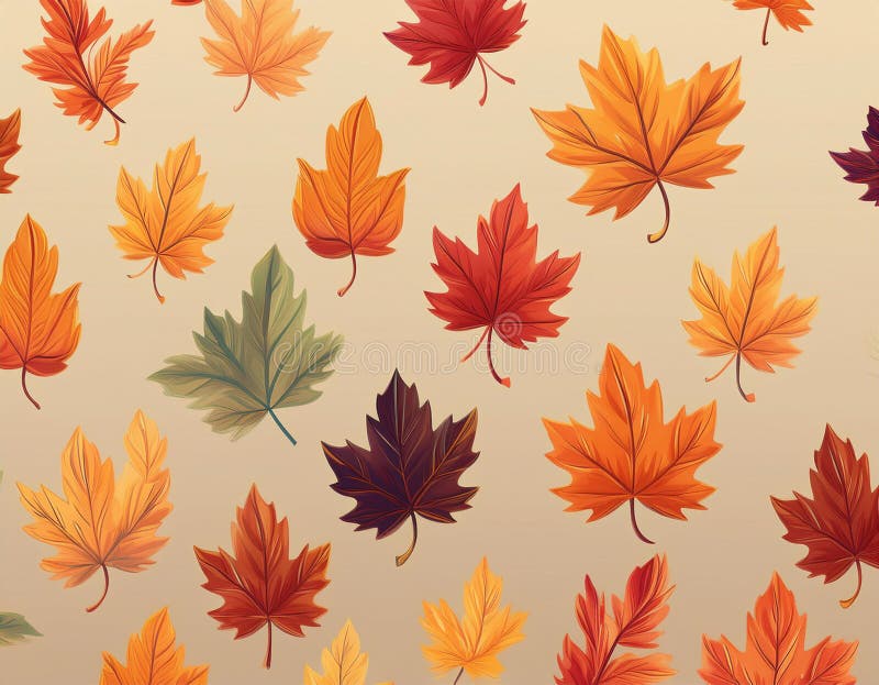 Minimalist Falling Leaves Pattern Autumn Hues on Neutral Background ...