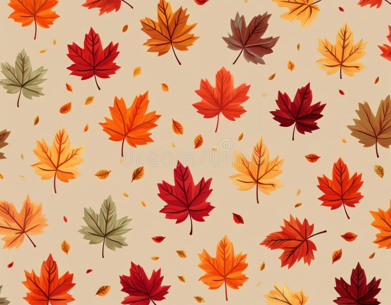 Minimalist Falling Leaves Pattern Autumn Hues on Neutral Background ...