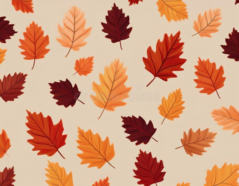 Minimalist Falling Leaves Pattern Autumn Hues on Neutral Background ...