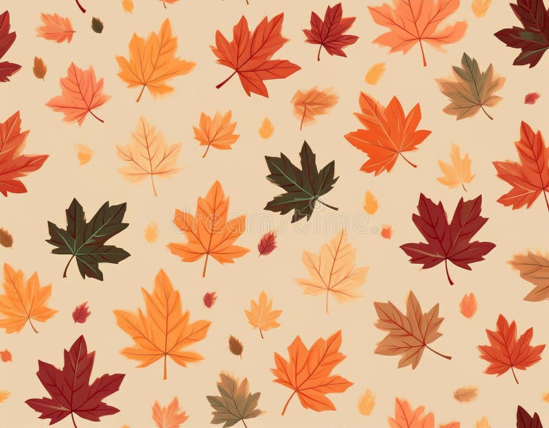 Minimalist Falling Leaves Pattern Autumn Hues on Neutral Background ...