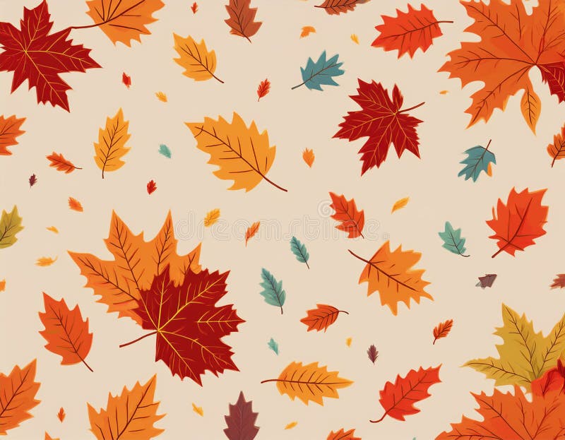 Minimalist Falling Leaves Pattern Autumn Hues on Neutral Background ...