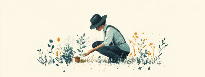 Minimalist Farmer Planting Seeds Stock Illustration - Illustration of ...