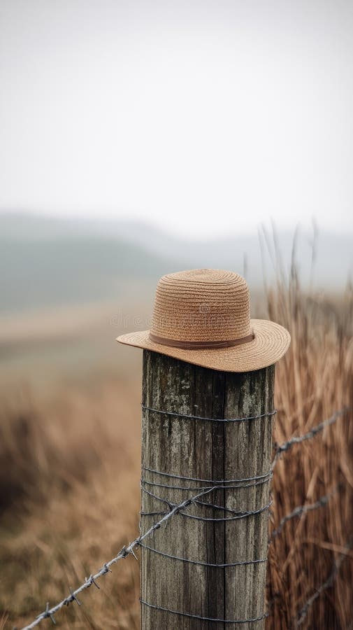 Minimalist Farmer S Hat on Fence Post Stock Illustration - Illustration ...