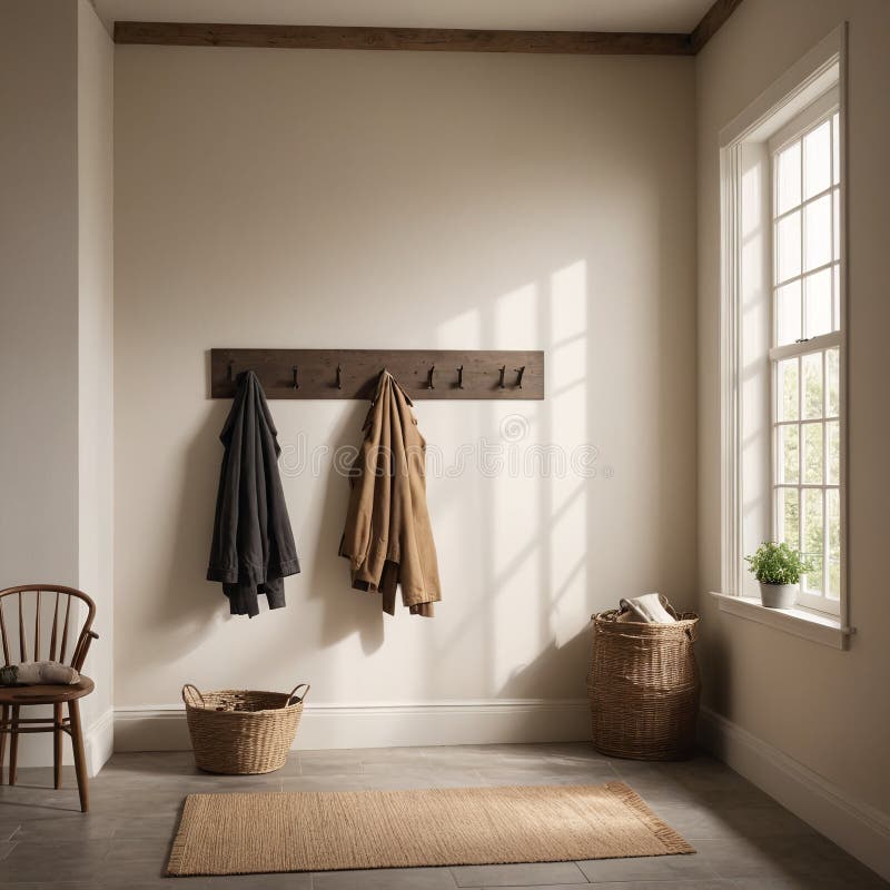 Minimalist Farmhouse Canvas Display on Mudroom Wall Stock Illustration ...