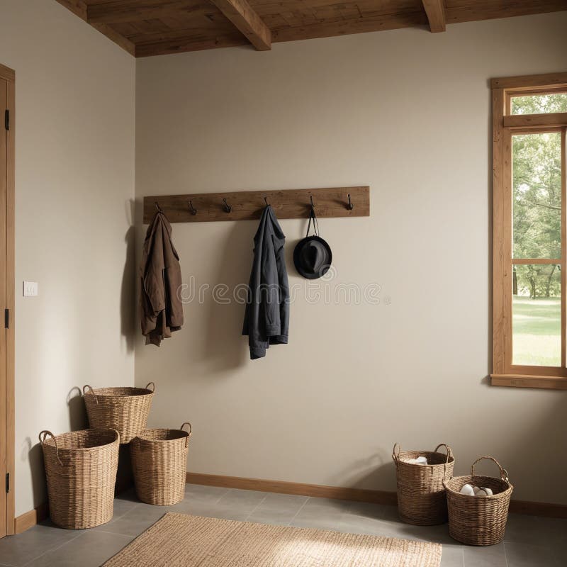 Minimalist Farmhouse Canvas Display on Mudroom Wall Stock Illustration ...