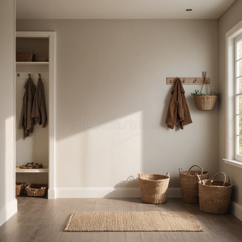 Minimalist Farmhouse Canvas Display on Mudroom Wall Stock Illustration ...