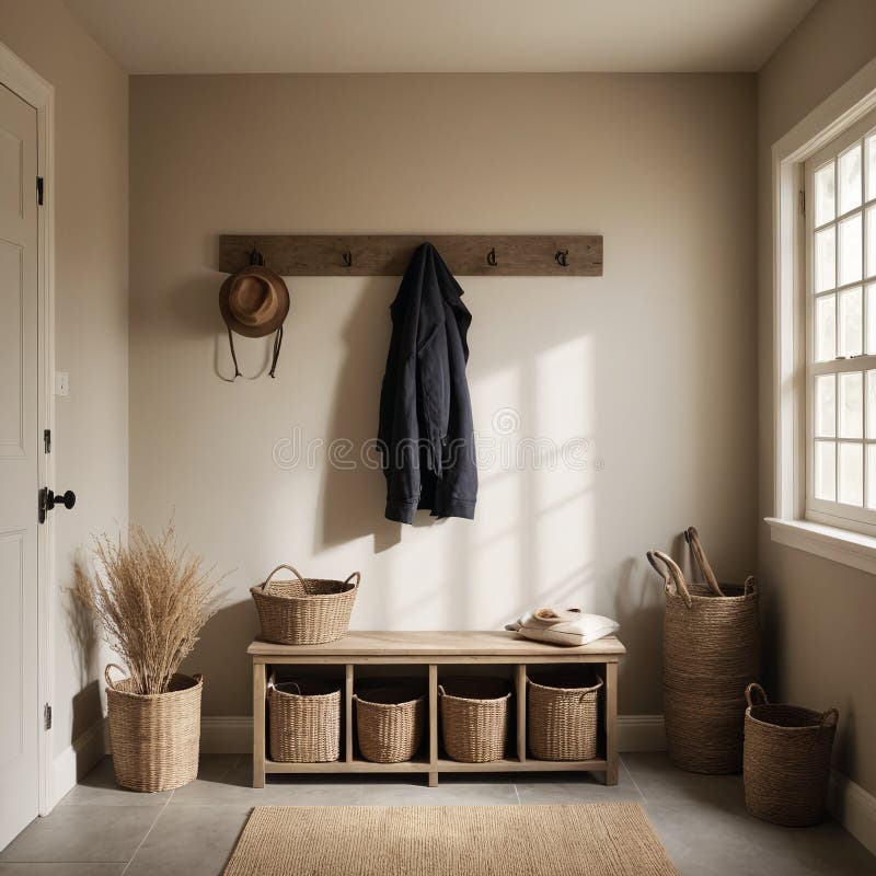 Minimalist Farmhouse Canvas Display on Mudroom Wall Stock Illustration ...