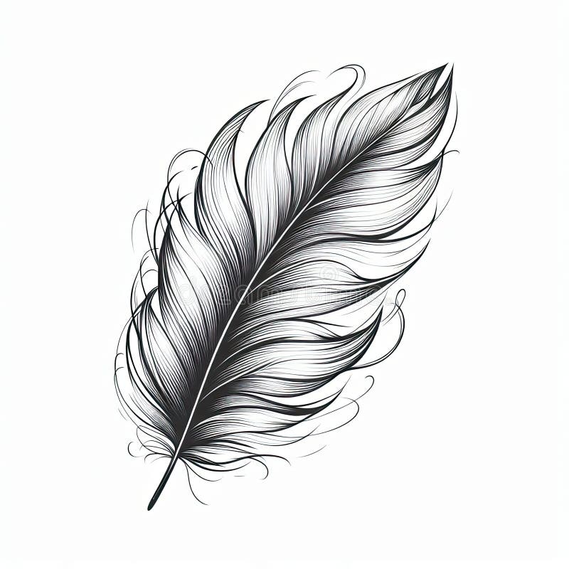Minimalist Feather Drawing with Curved Details Stock Illustration ...