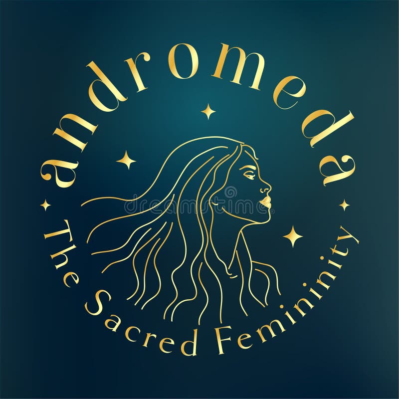 Andromeda with Circle Text. Stellar Star Logo Concept Gold. Stock ...