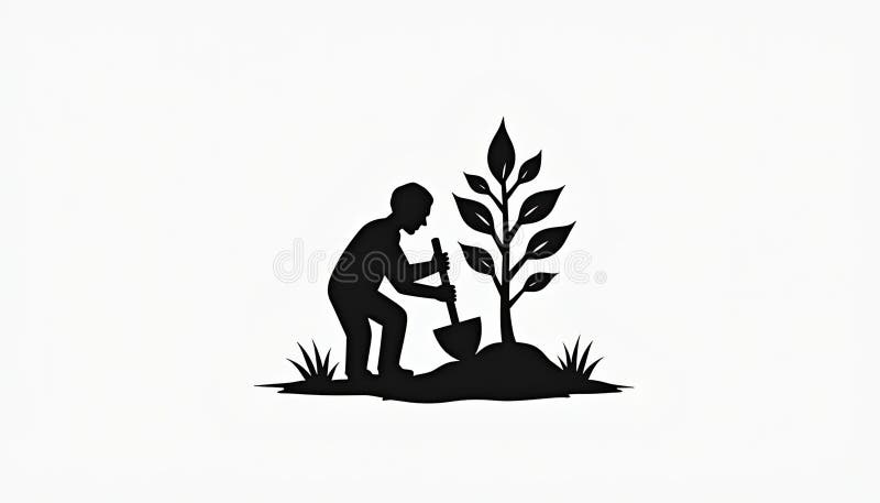 Minimalist Figure Planting Tree Silhouette Environmental Symbol Stock ...