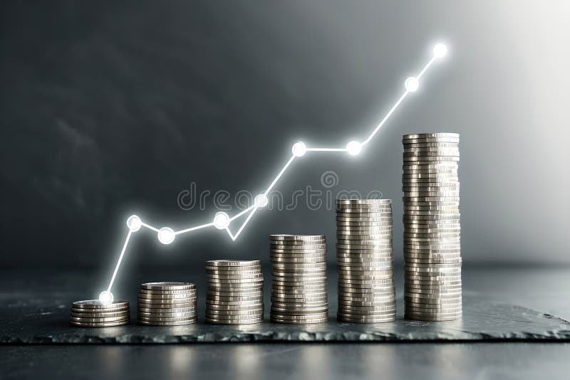 Minimalist Financial Growth Concept with Silver Coin Stacks Stock ...