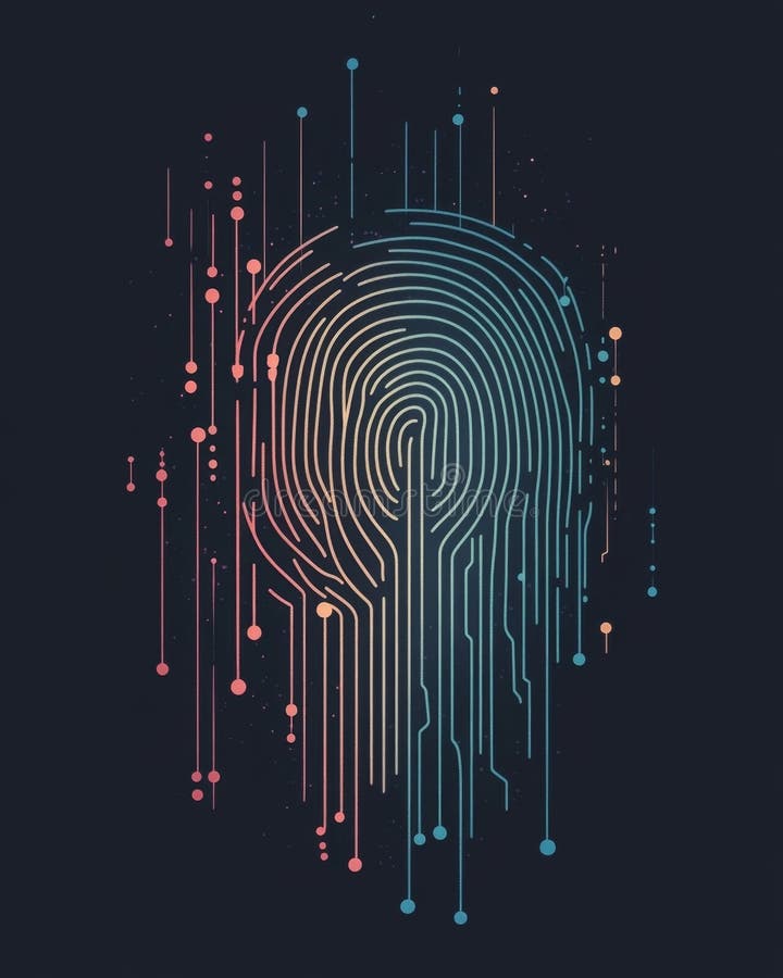 Minimalist Fingerprint Illustration with Digital Data Streams ...