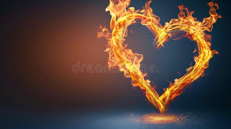 Minimalist Fire Heart Illustration on Dark Blue Background with Empty ...