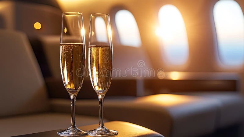 A Minimalist First-class Airplane Cabin with Reclining Seats and Stock ...