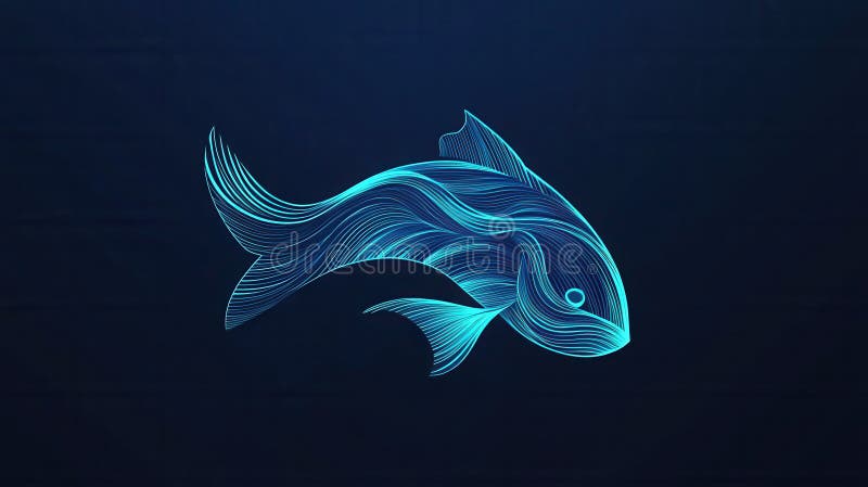 Minimalist Fish Design Featuring Cool Blue Tones and Wave Patterns in an Aquatic Theme ...