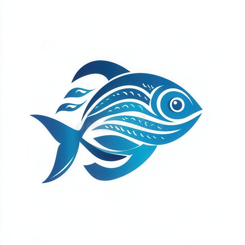 Minimalist Fish Logo Design Featuring Wave Patterns in Cool Blue Tones ...