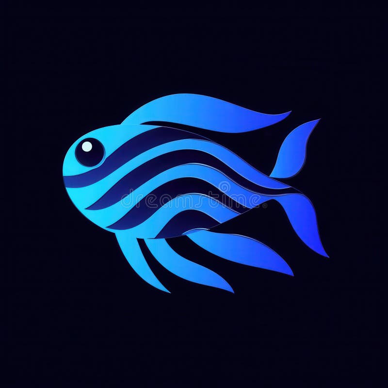 Minimalist Fish Logo Featuring Wave Patterns in Cool Blue Tones for an ...