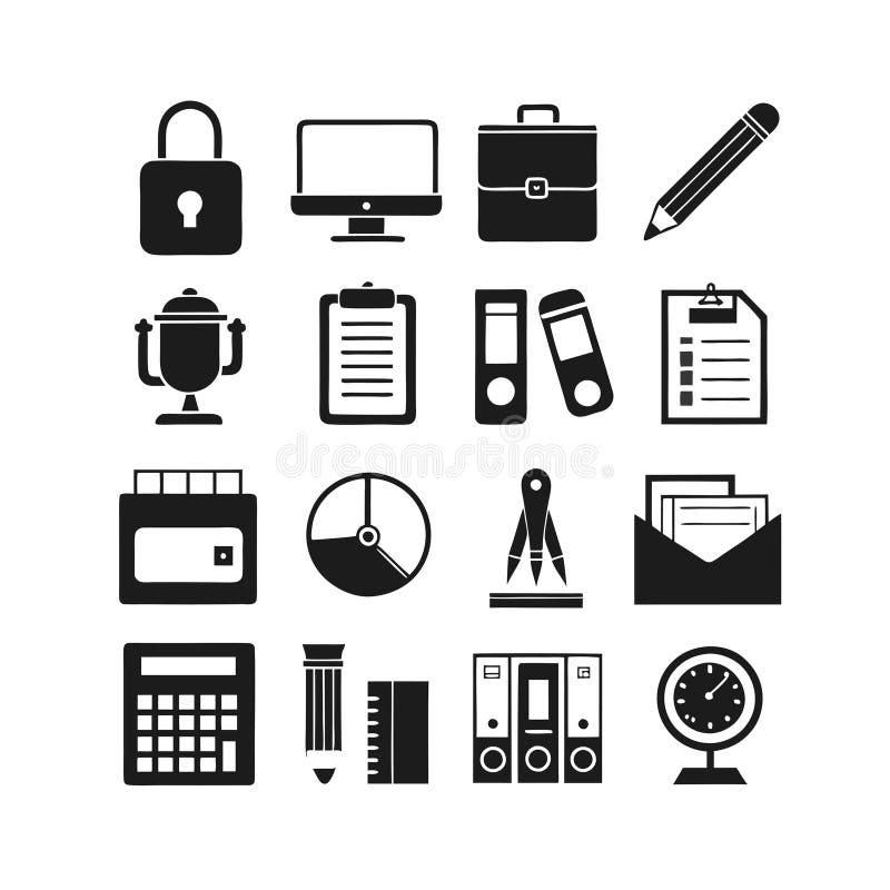 Collection of Essential Office Supplies and Business Tools in a Flat ...