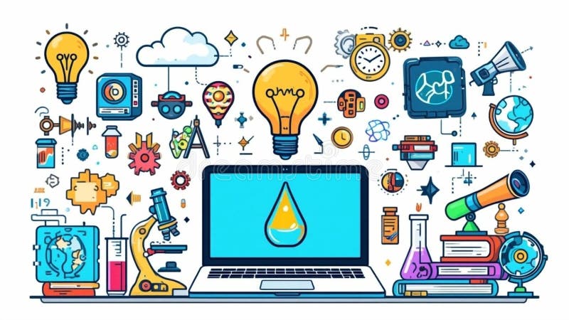 Minimalist Flat Design: Modern Education Symbols Stock Illustration ...