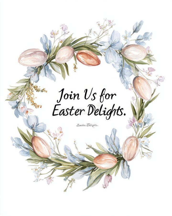 Minimalist Flat Illustration Easter Invitation with Spring Flowers ...