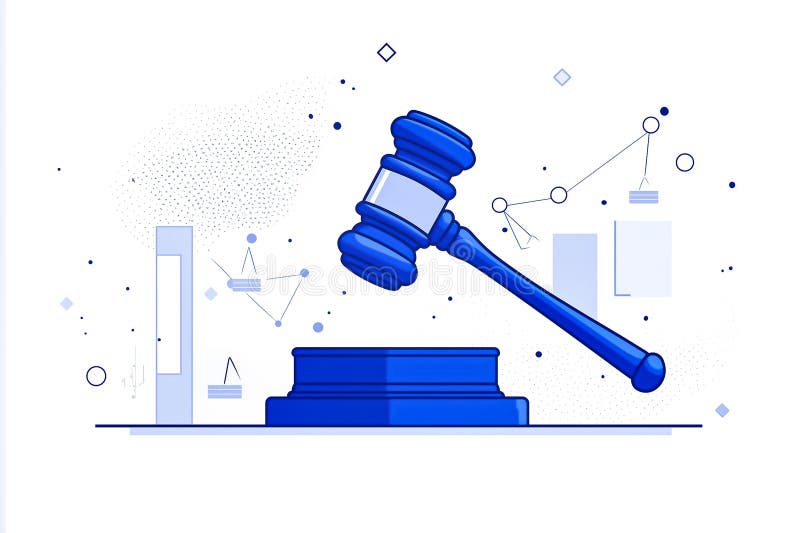 Minimalist Flat Illustration Shows a Gavel Striking Down, Symbolizing ...