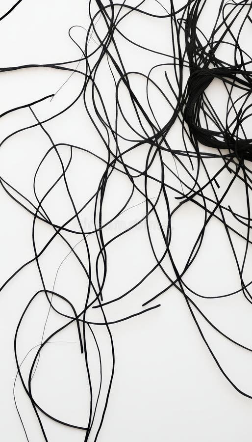 Minimalist Flat Lay of Black Threads on White Surface Creating Striking ...