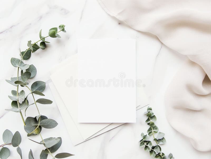 Minimalist Flat Lay with Blank Stationery and Eucalyptus Leaves. Stock ...