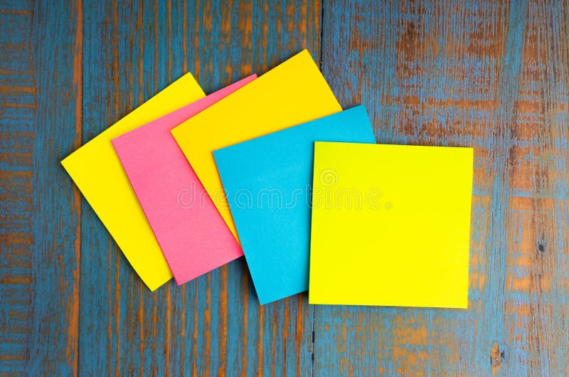 Minimalist Flat Lay Composition of Sticky Notes on the Wooden Table Top ...