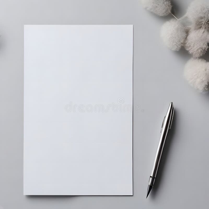 Minimalist Flat Lay Featuring Blank Paper and Sleek Silver Pen. Modern ...
