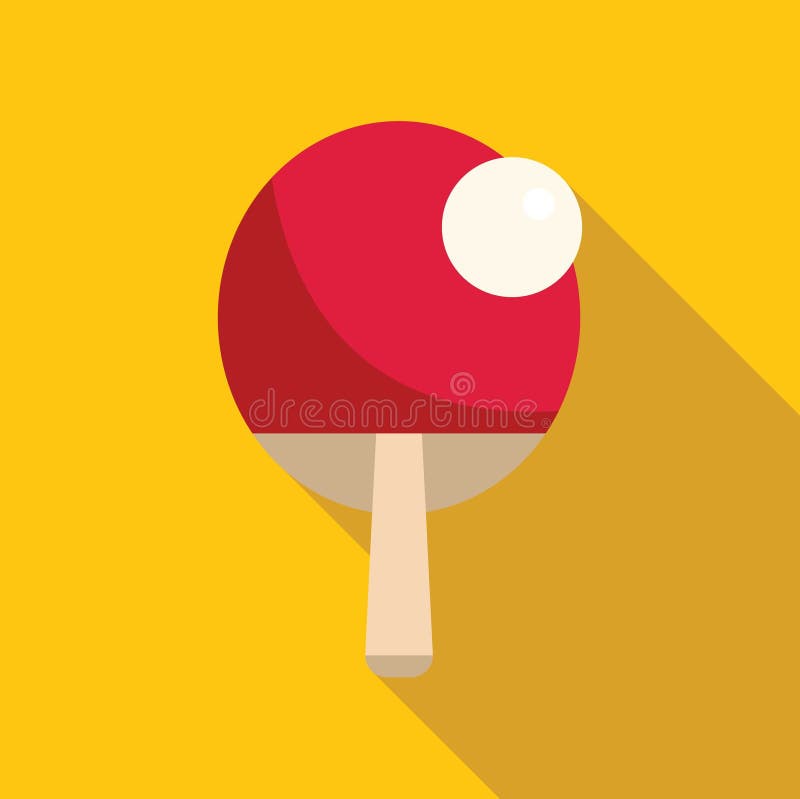 Red Ping Pong Paddle with Ball is Casting Shadow on Yellow Background ...
