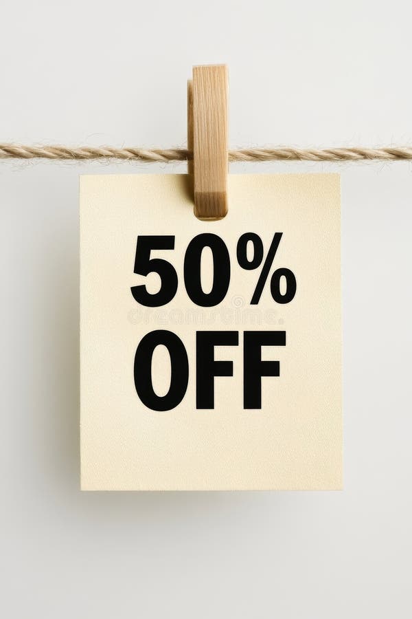 Minimalist Flat Lay of 50 Off Discount on Beige Note, Isolated on ...