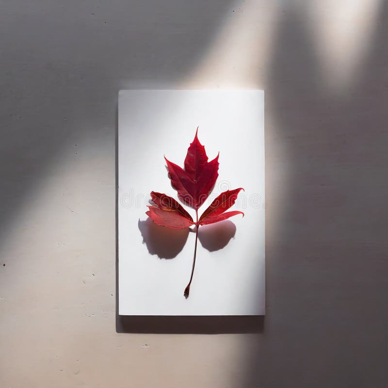 Minimalist Flat Lay Small Red Fall Leaf on White. Stock Illustration ...