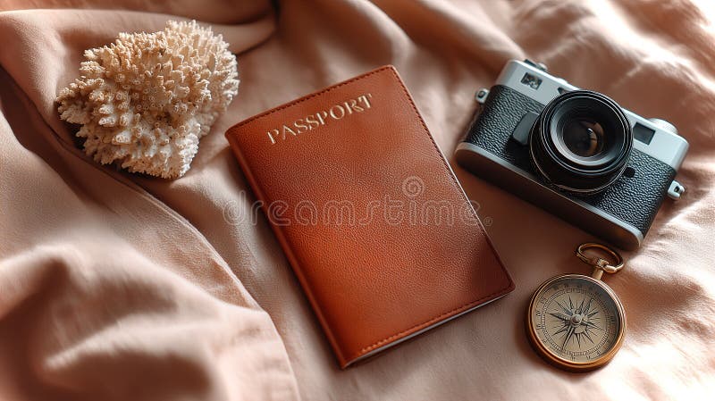 Minimalist Flat Lay Travel Essentials Featuring Passport and Camera on ...