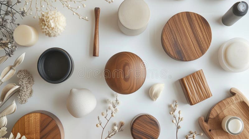 Minimalist Flat Lay of Wooden and Ceramic Objects Stock Photo - Image ...