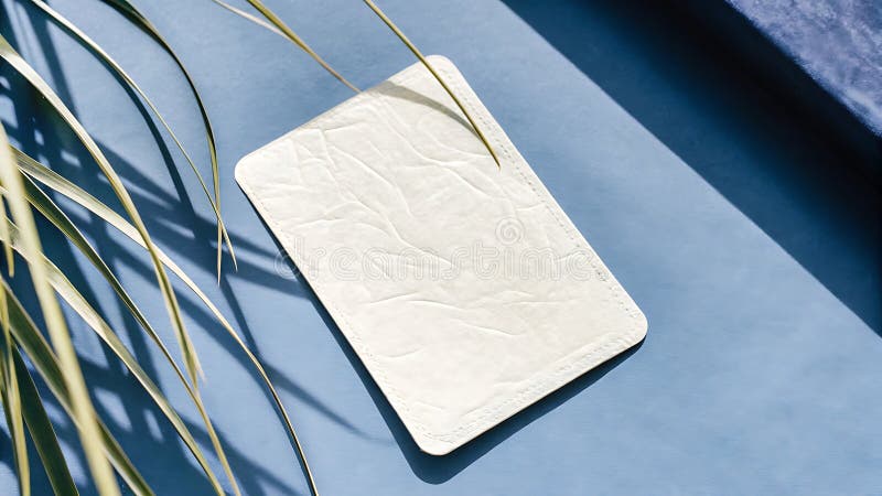 Ivory Card with Rounded Corners on a Blue Surface with Plant Shadows ...