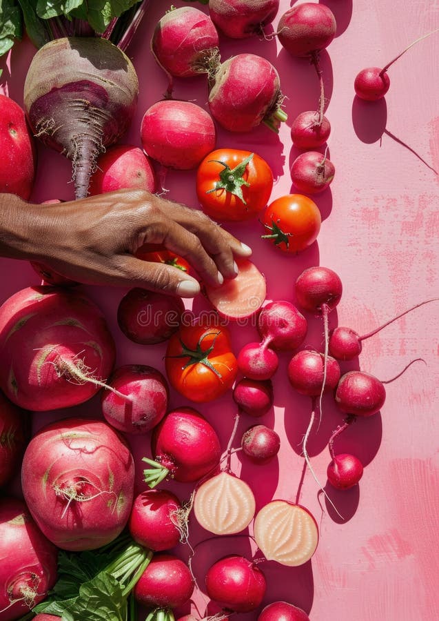 Minimalist Flatlay of Red Root Vegetables with Geometric Props and ...