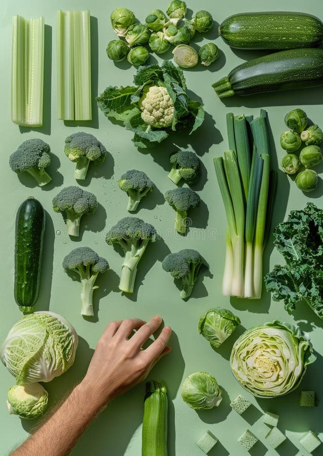 Minimalist Flatlay of Sage Green Vegetables with Geometric Props and ...