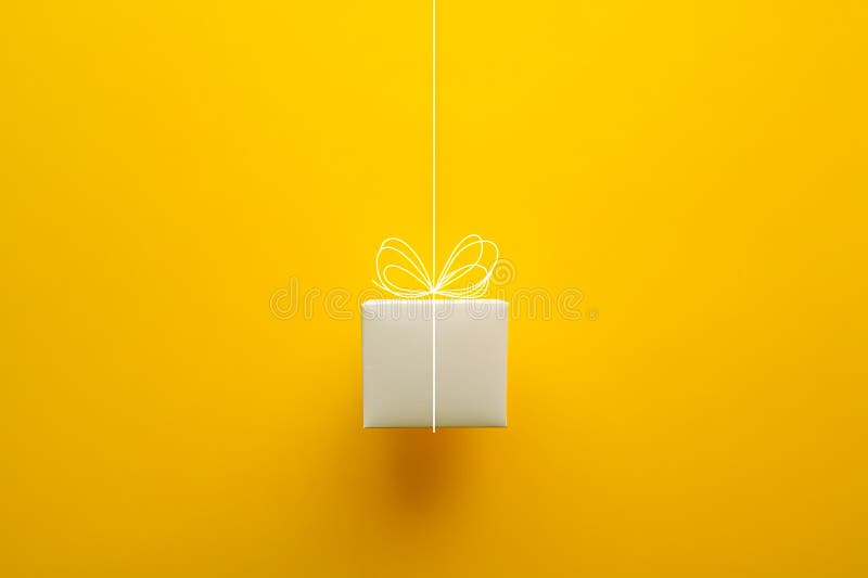 Minimalist Floating Gift Box on Yellow Background Stock Illustration ...