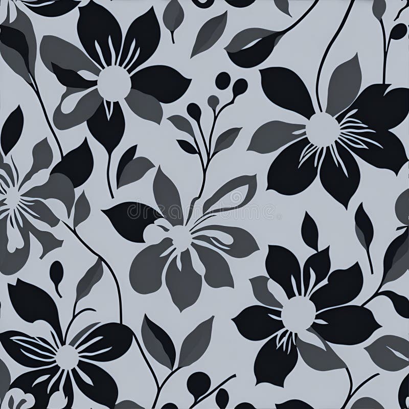 Minimalist Floral Pattern in Black and White. AI-Generated. Stock ...