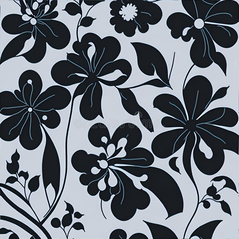 Minimalist Floral Pattern in Black and White. AI-Generated. Stock Illustration - Illustration of ...