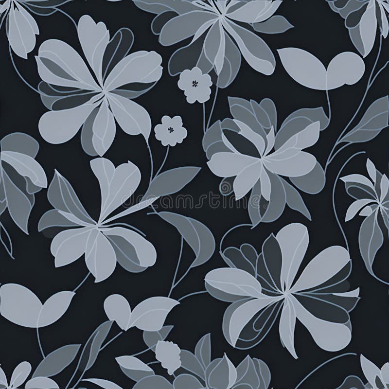 Minimalist Floral Pattern in Black and White. AI-Generated. Stock ...